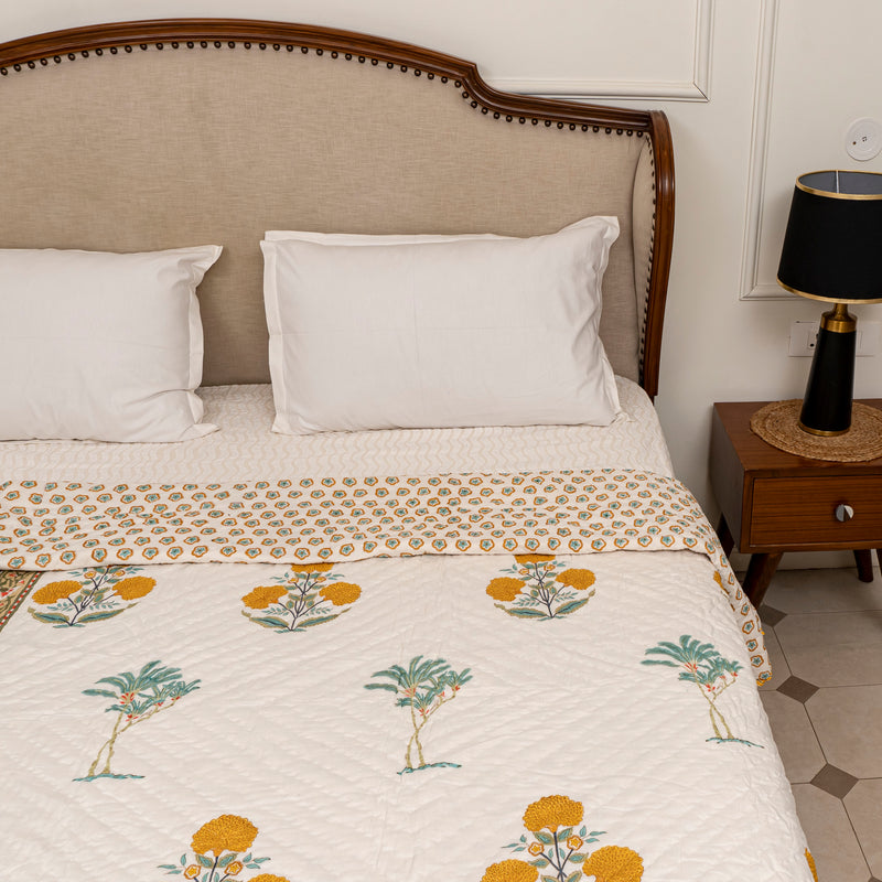 Marigold Poppies Reversible Quilt (Jaipuri Rajai) – muddnme